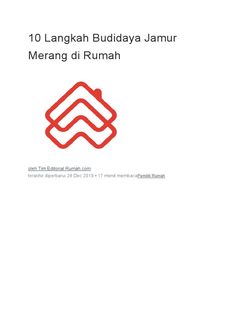 10 Langkah Budidaya Jamur Merang Di Rumah | PDF | Griya & Taman