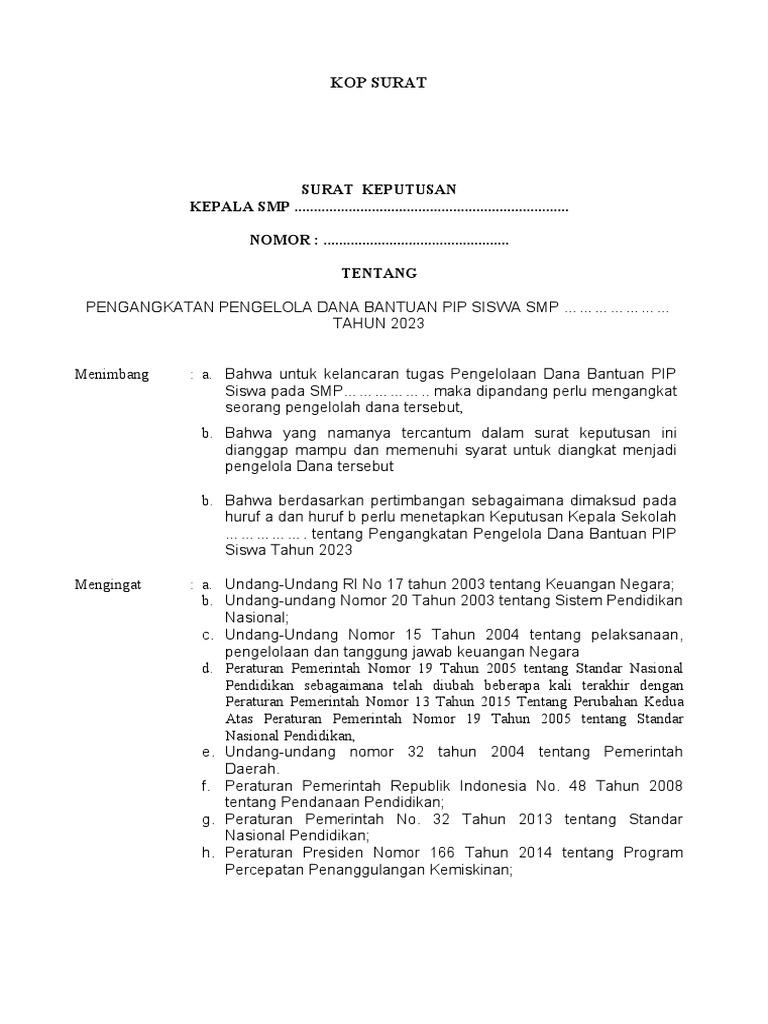 Contoh SK PIP Tingkat Sekolah | PDF | Karier & Perkembangan | Bisnis