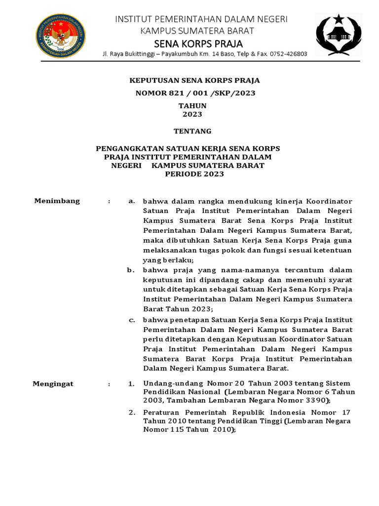 SK SKP Ipdn Kampus Sumbar 2023 Fix Banget | PDF