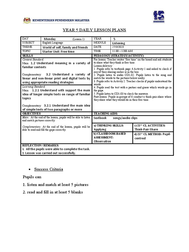 Lesson Plan Year 5 Starter Unit | Download Free PDF | Teachers | Lesson ...