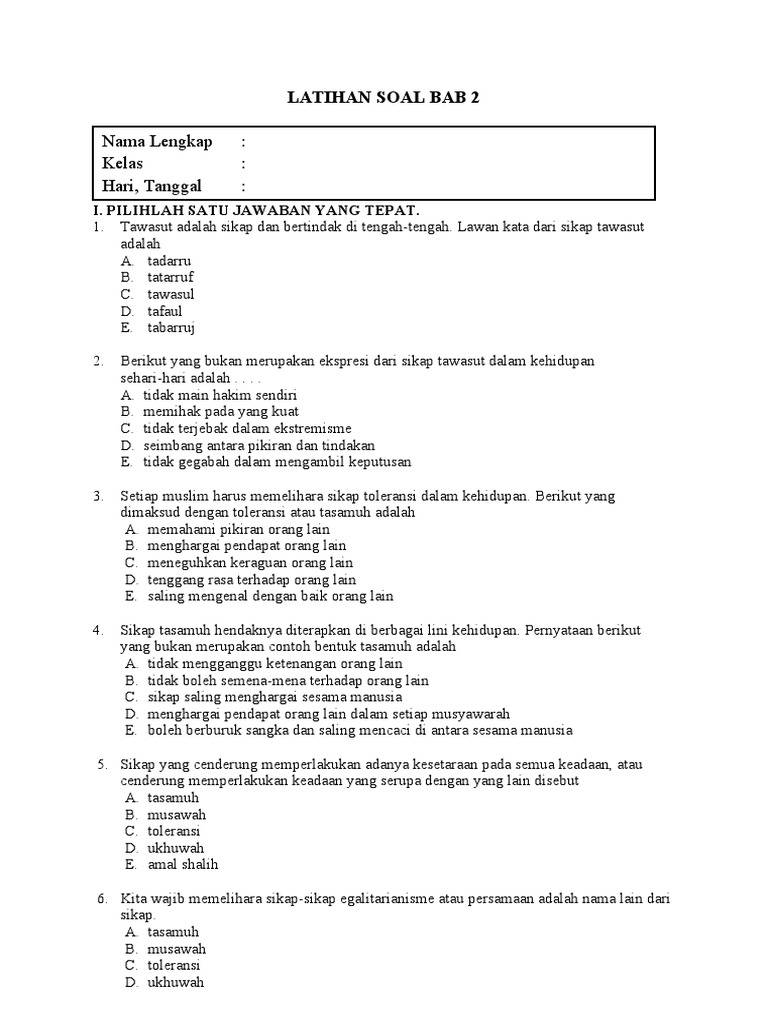 Latihan Soal Bab 2 Akidah | PDF
