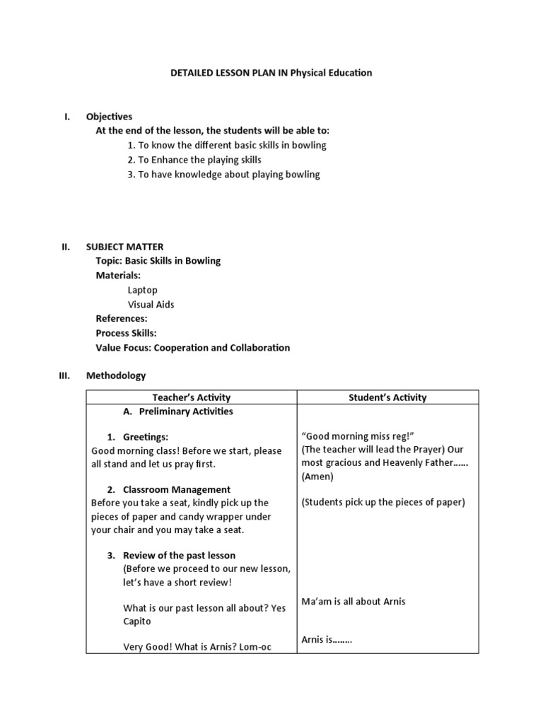 Bowling Lesson Plan for PE Class | PDF