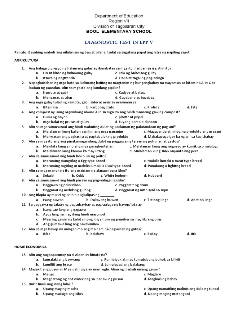 Pre Test - Epp 5 | PDF