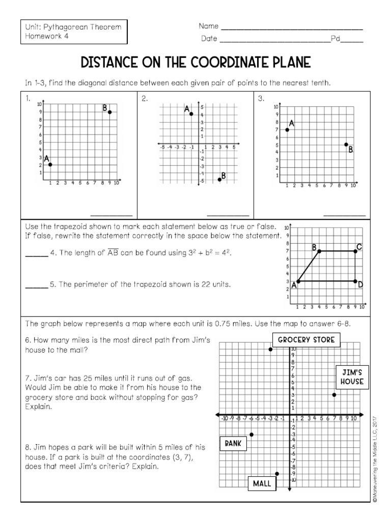 Distance On A Coordinate Plane Practice | PDF