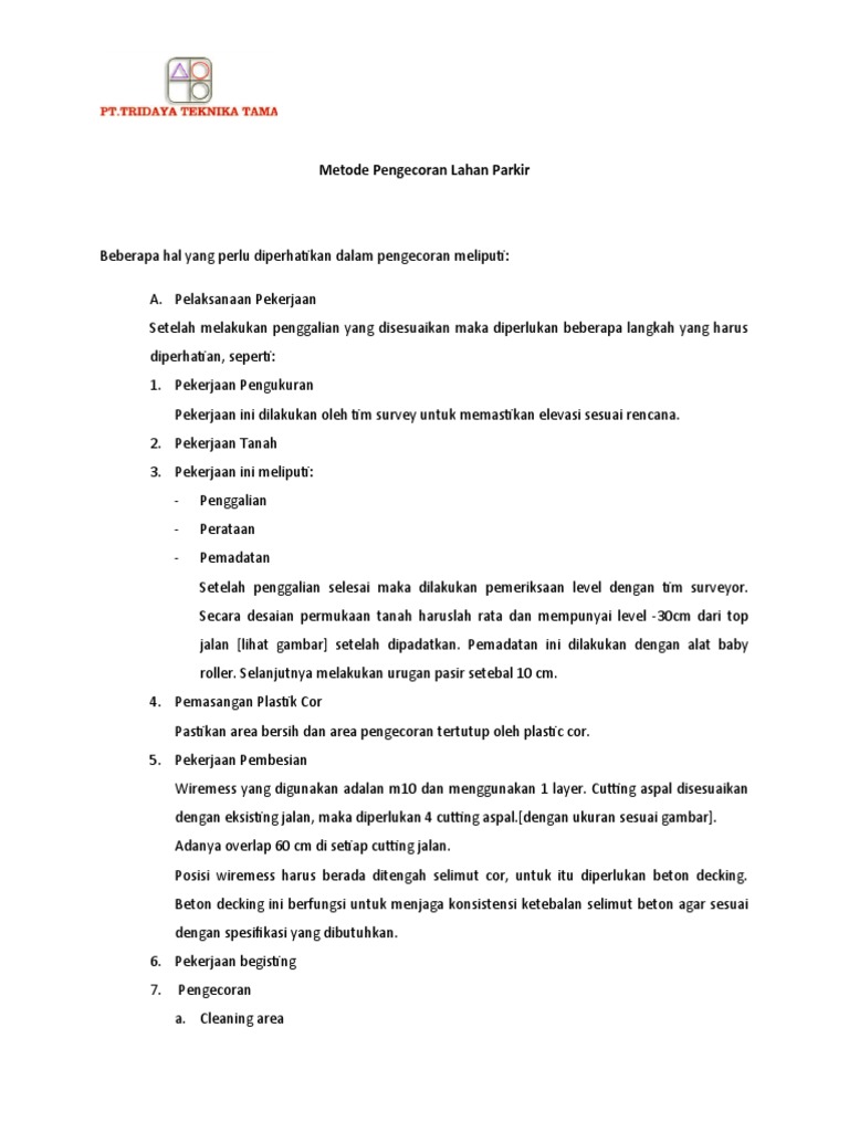 Metode Pengecoran Lahan Parkir | PDF