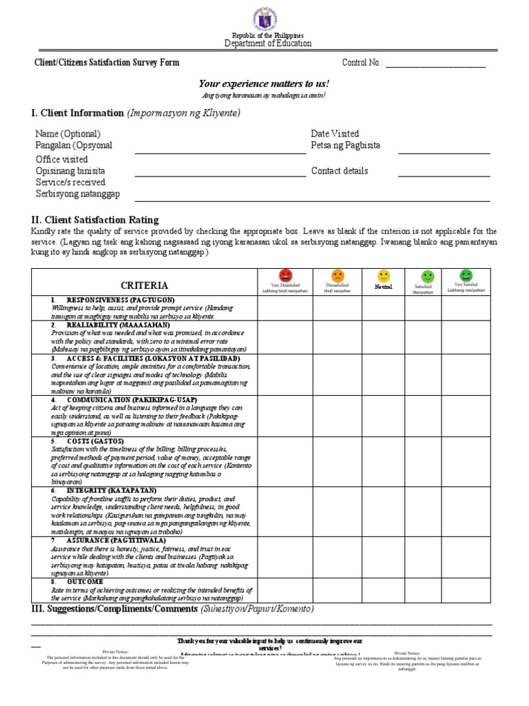 Client Citizens Satisfaction Survey Form | PDF | Business