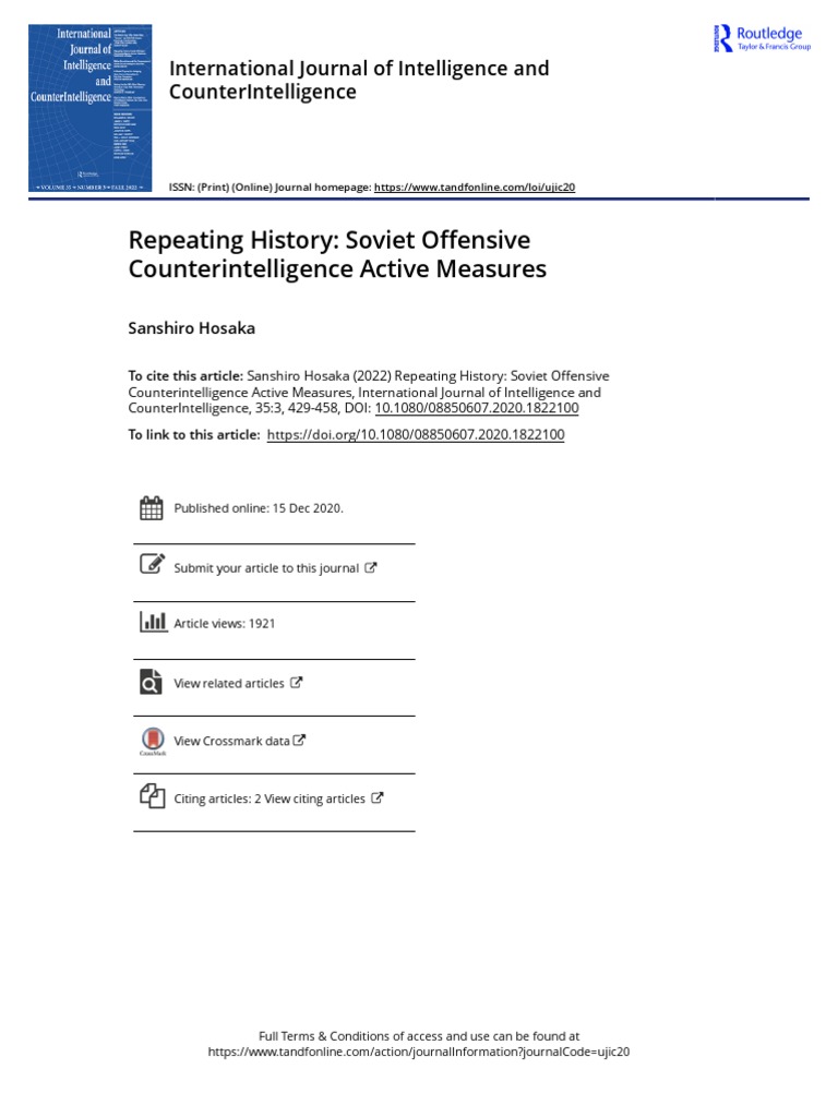 Repeating History Soviet Offensive Counterintelligence Active Measures | PDF