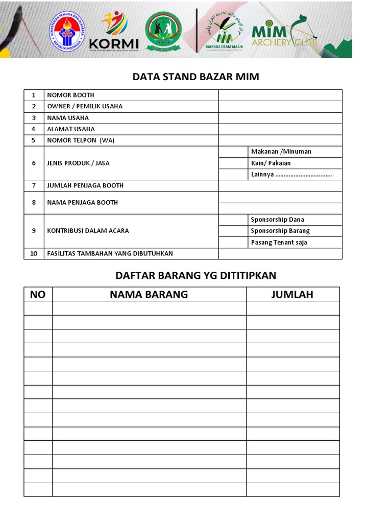 Formulir Pendaftaran Stand Bazar | PDF
