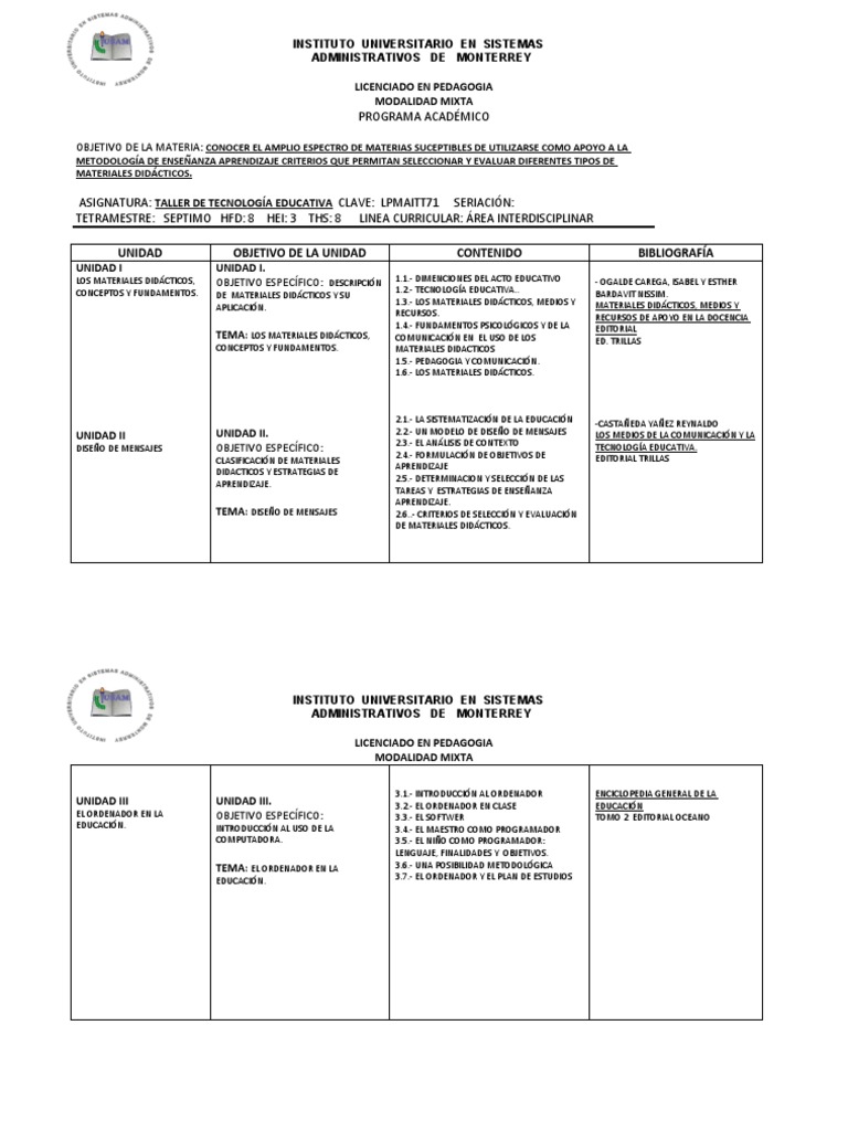 Taller de Tecnología Educativa en Pedagogía | PDF | Evaluación ...