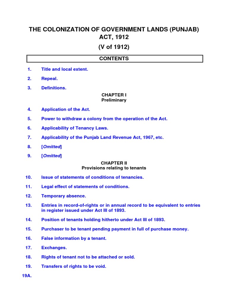 4 Colonization of Government Lands Punjab Act 1912 PDF | PDF ...