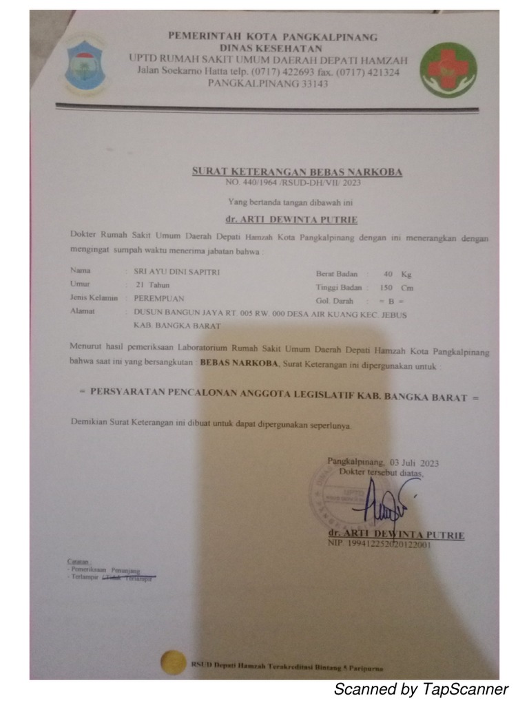 Surat Keterangan Bebas Narkoba | PDF