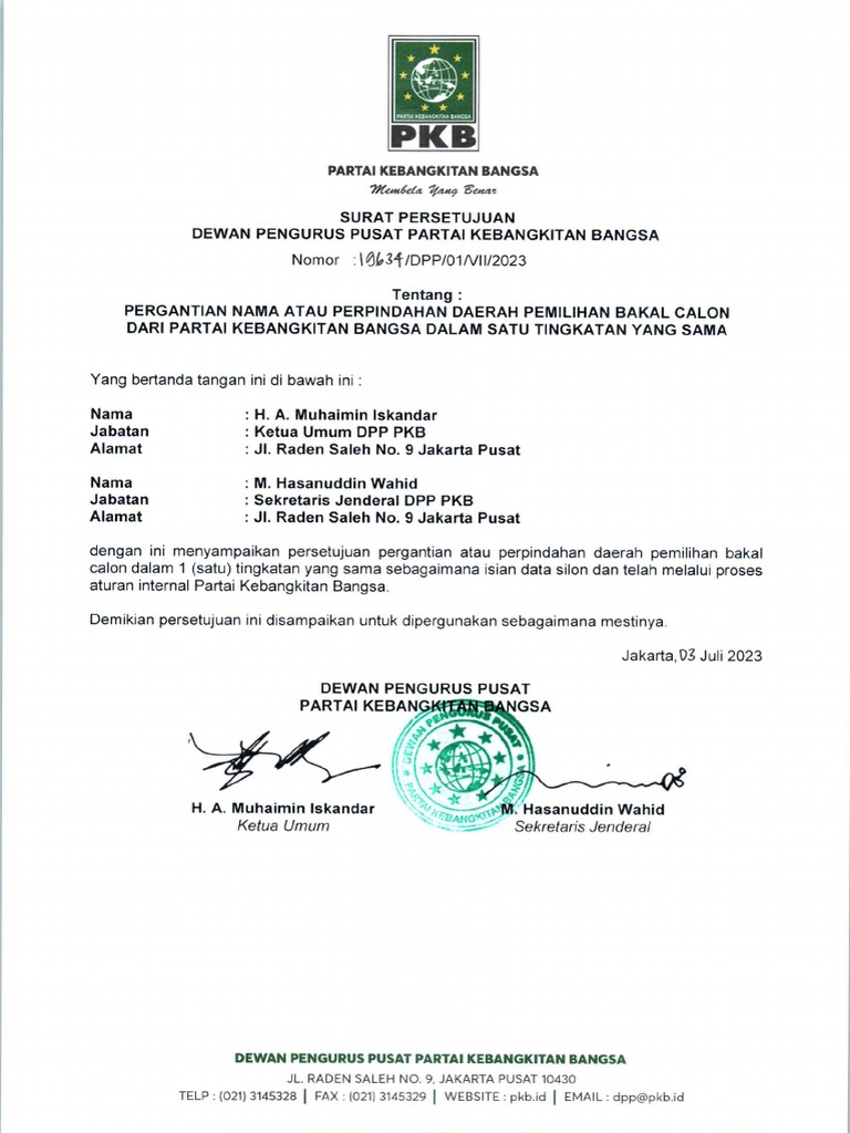 SUPER Perpindahan Dapil Bakal Calon PKB-1 | PDF