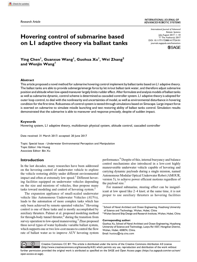 Chen Et Al 2017 Hovering Control of Submarine Based On l1 Adaptive ...