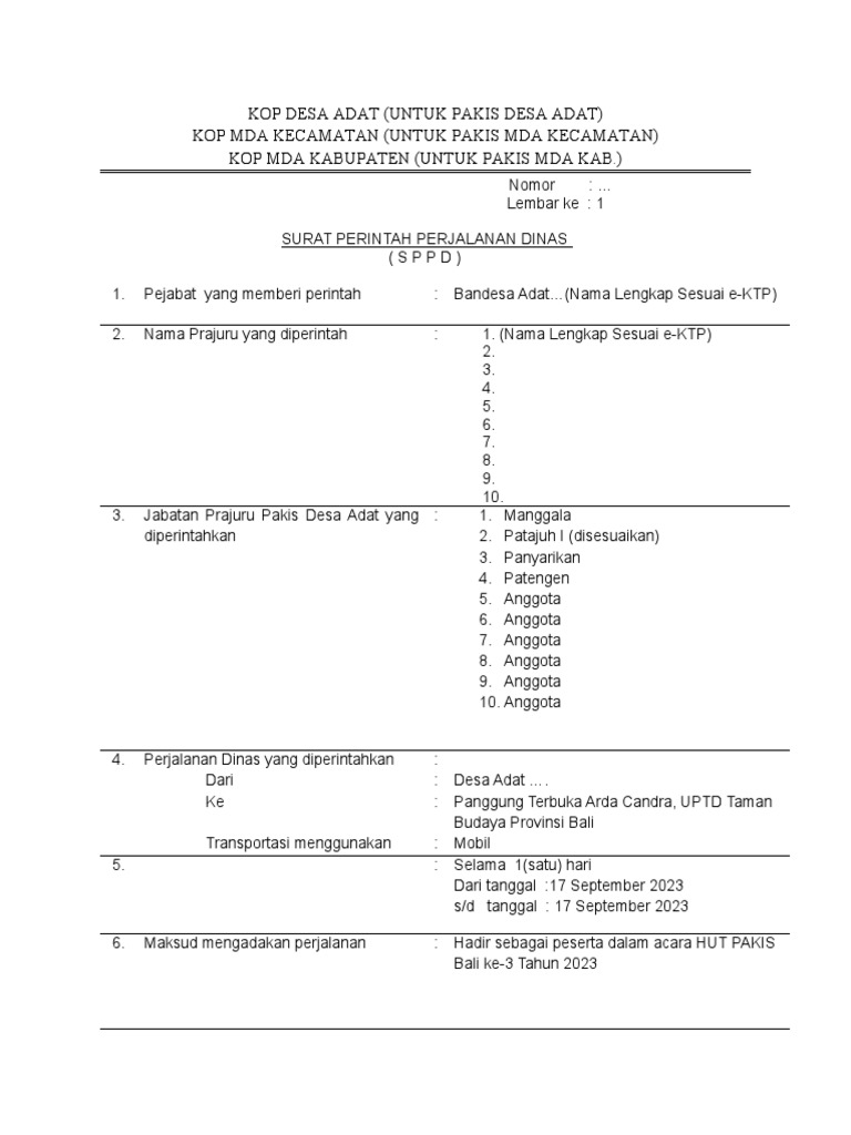 Contoh Surat Tugas Dan SPPD Pakis | PDF