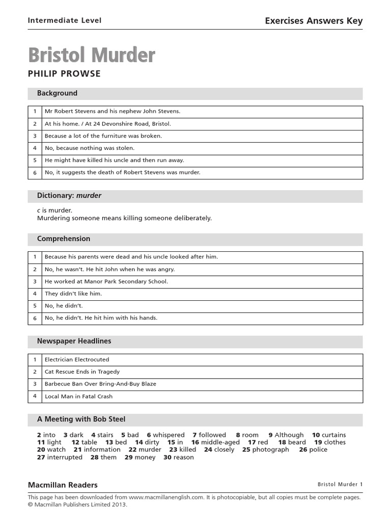 Bristol Murder Exercises Answers Key | PDF