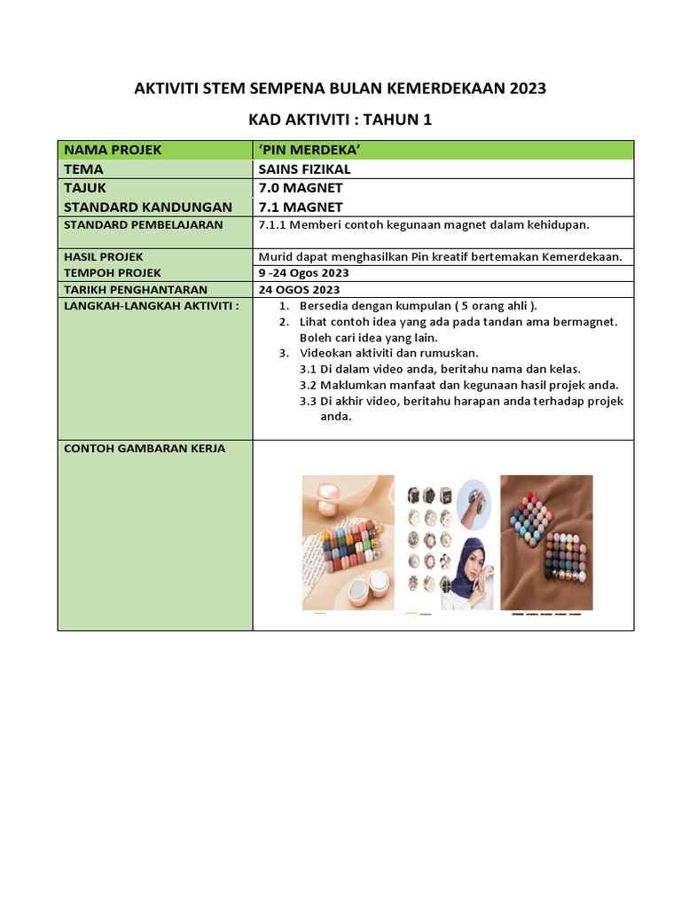 Aktiviti Stem Sempena Bulan Merdeka Tahun 1 2023 | PDF