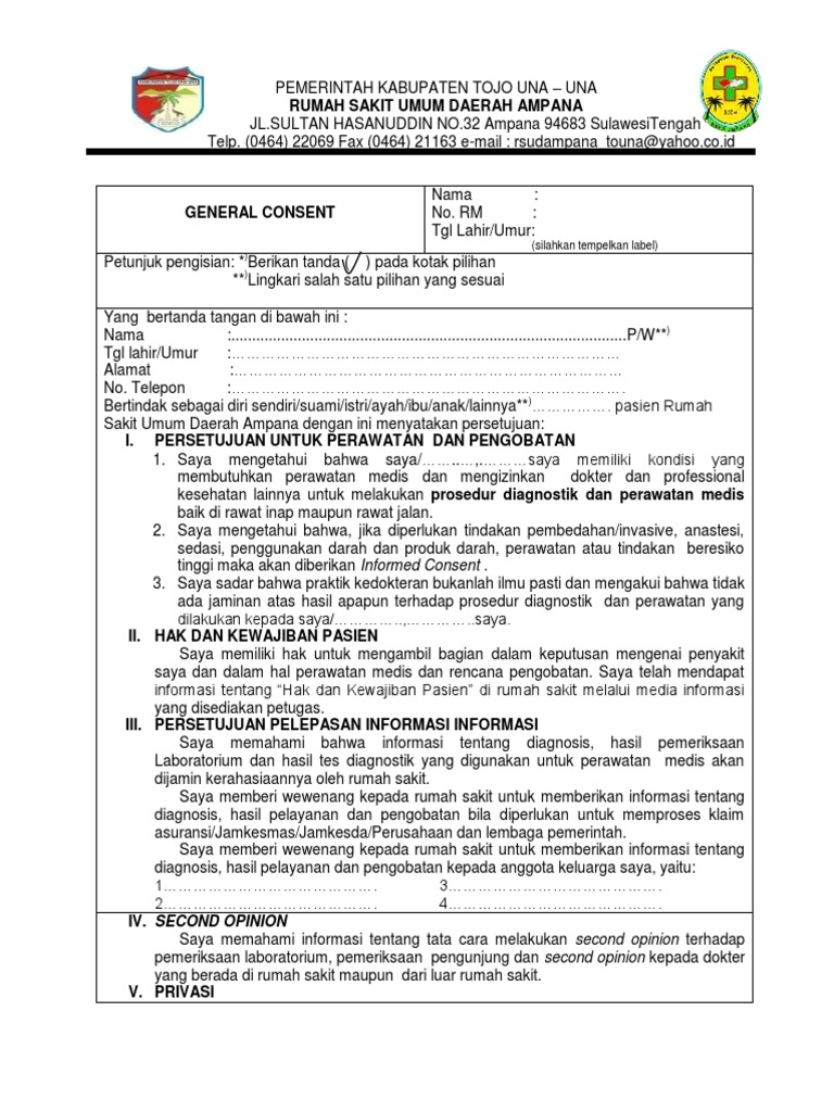 Form General Consent Rawat Inap | PDF