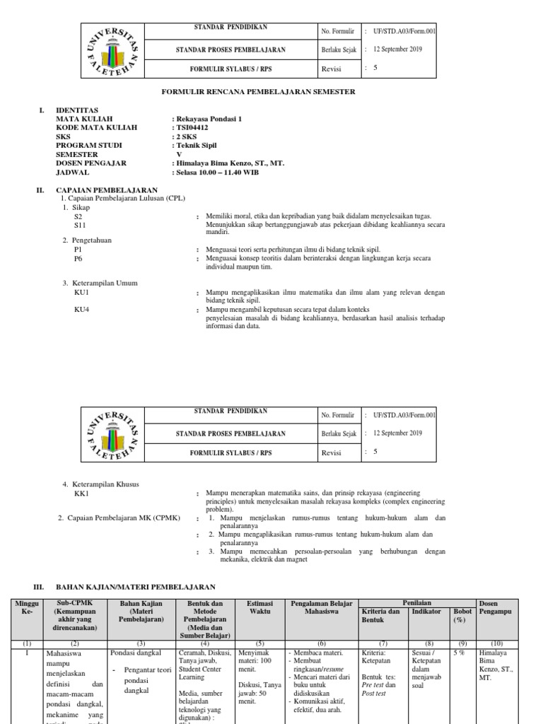RPS Rekayasa Pondasi 1 | PDF
