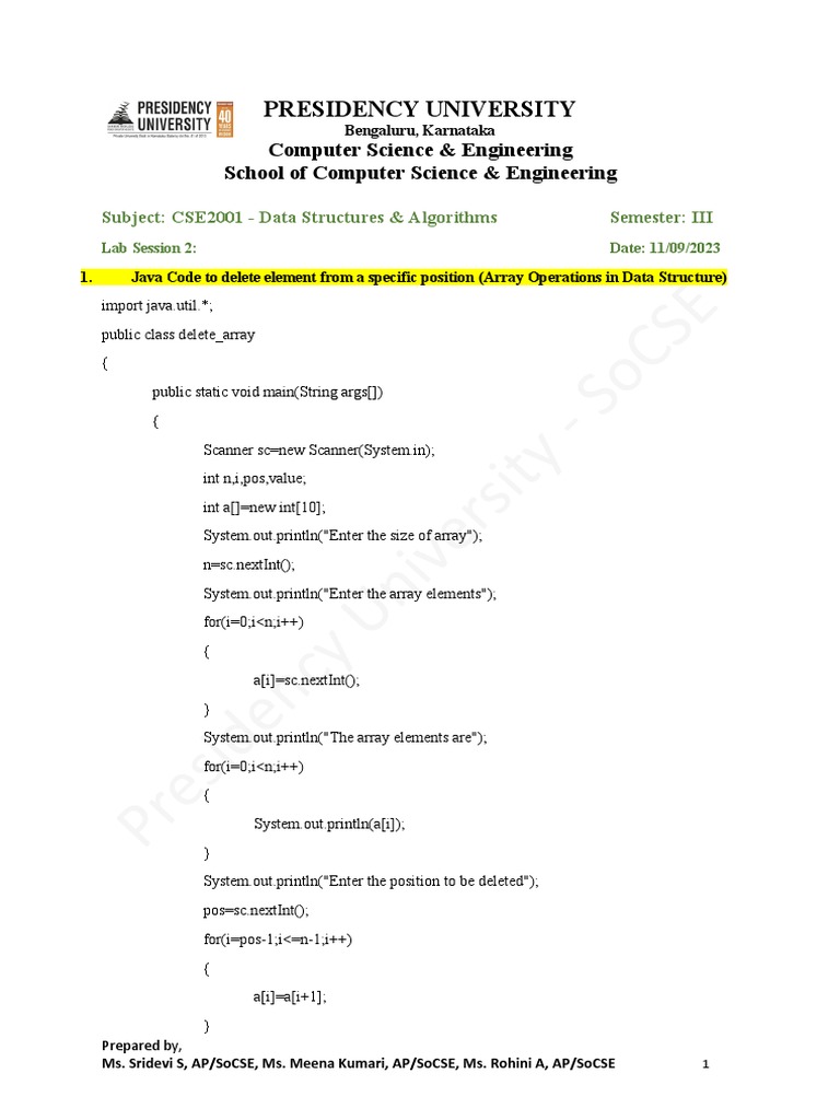 Day2 Lab Content Element Deletion in Array | PDF | Data Structure | Computer Programming