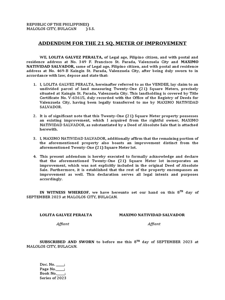 Addendum For The 21 Sq. Meter of Improvement | PDF