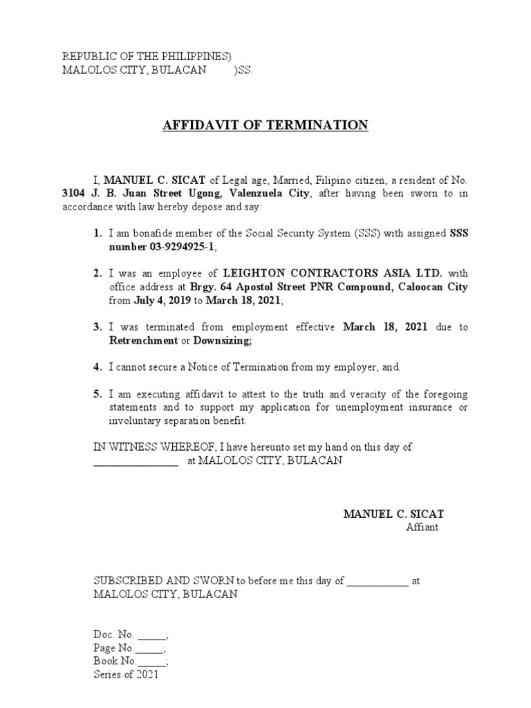 Affidavit of Termination | PDF