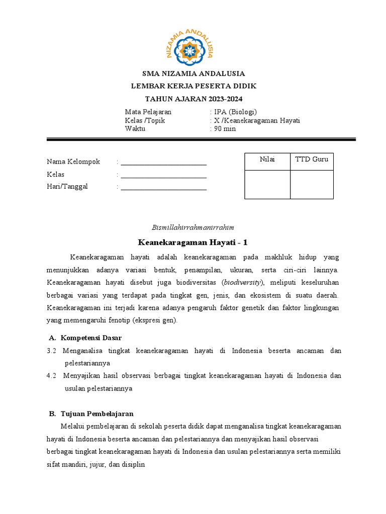 Maisha - LKPD LM 1 (Keanekaragaman Hayati) TP 1-3 | PDF