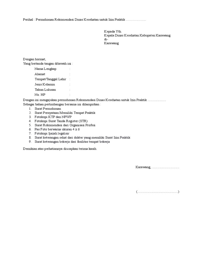 Formulir Dinkes | PDF