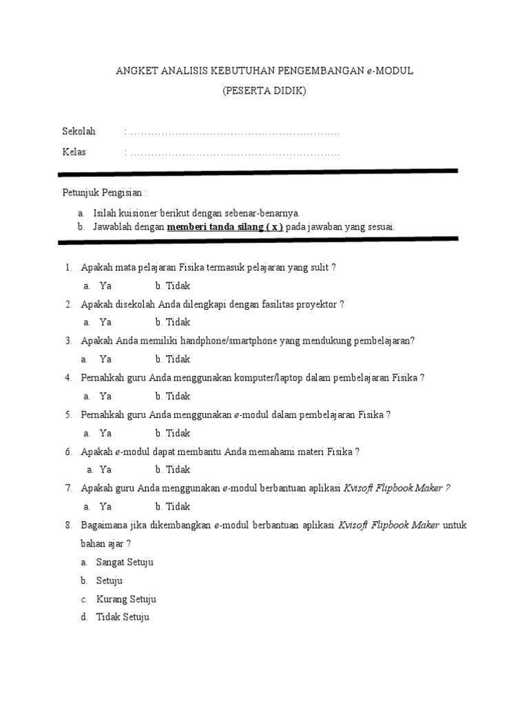 Angket Analisis Kebutuhan | PDF | Karier & Perkembangan | Seni