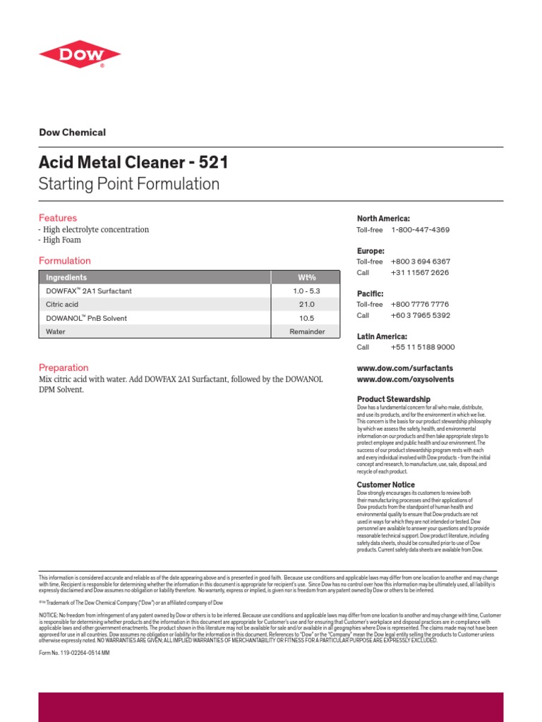 119 02264 01 Acid Metal Cleaner Formulation 521 | PDF