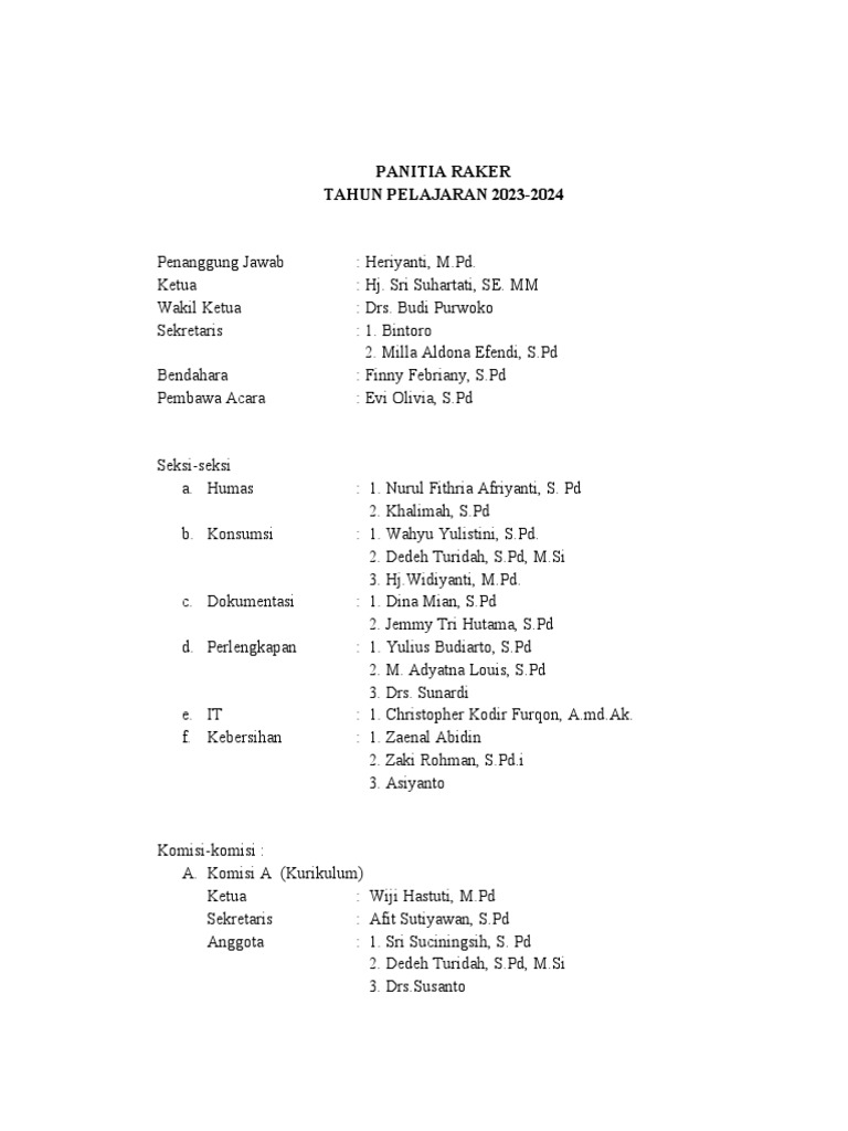 Panitia Raker 2023-2023 | PDF
