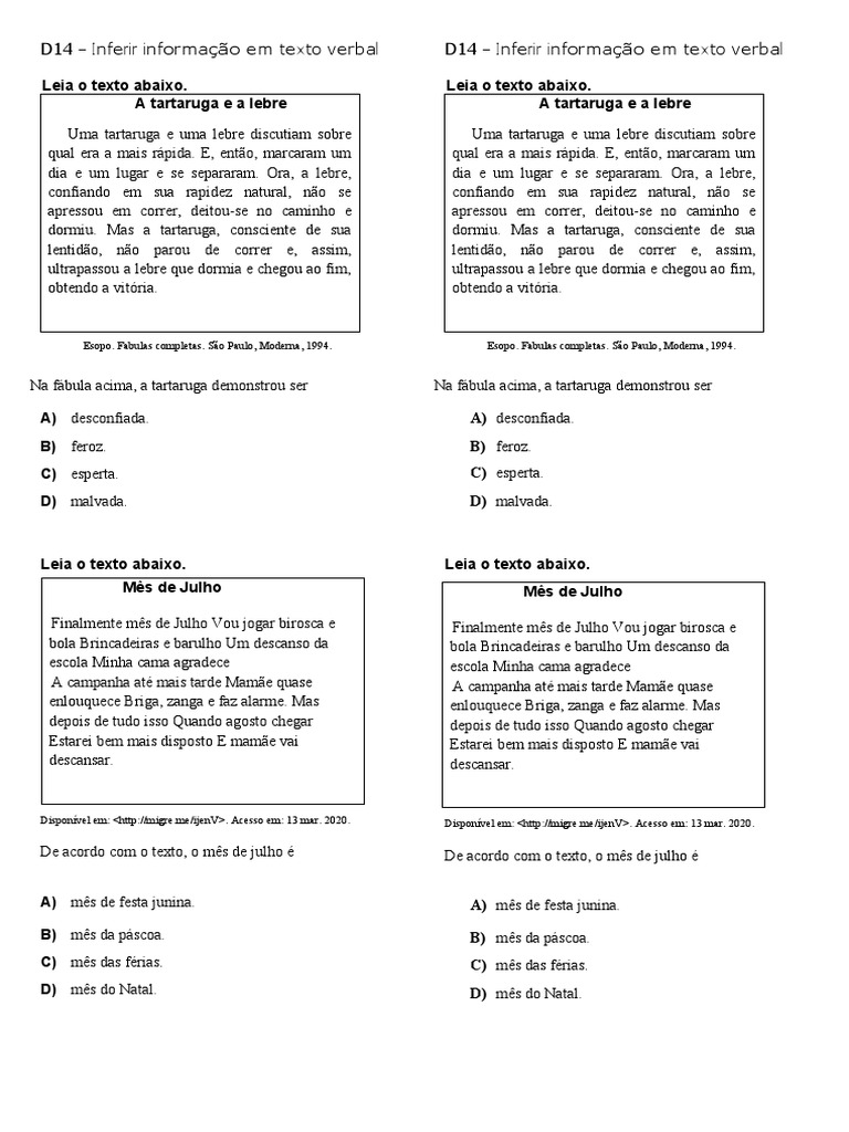 D14 - Inferir Informação em Texto Verbal D14 - Inferir Informação em ...