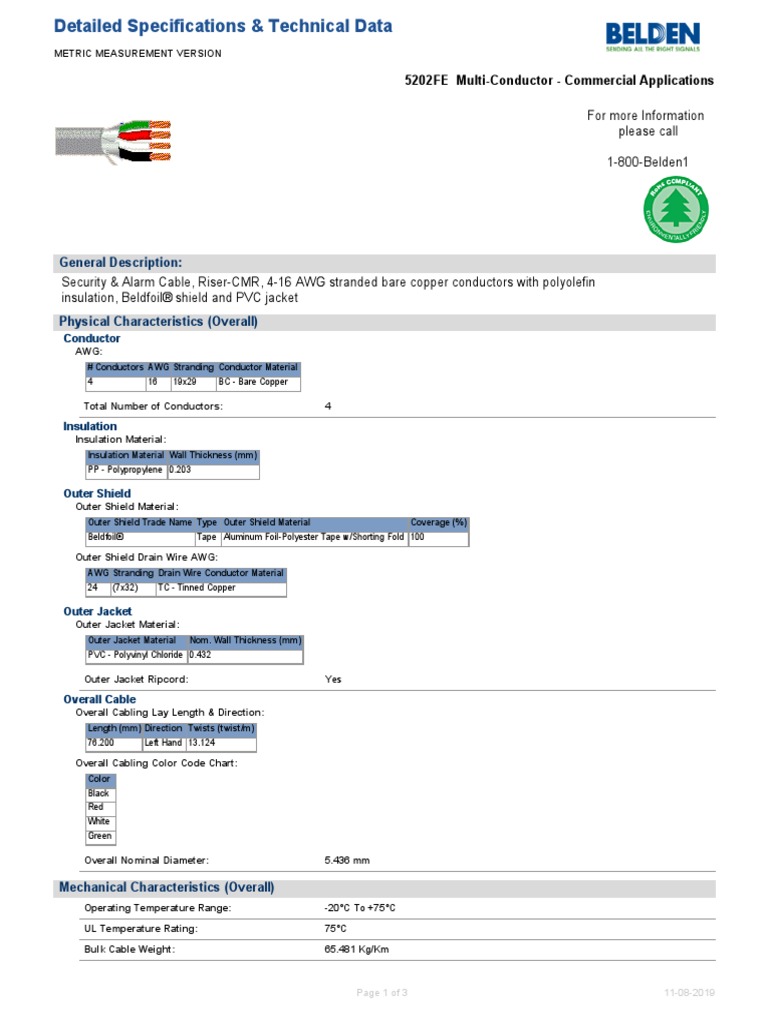 BELDEN 4C Shielded 5202FE | PDF | Electrical Conductor | Insulator ...