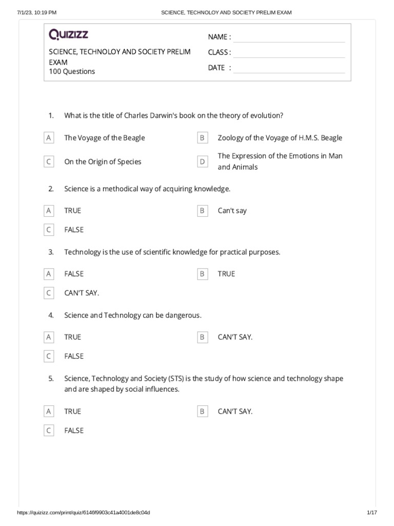 Science, Technoloy and Society Prelim Exam | Download Free PDF ...