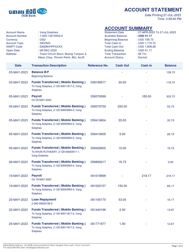 Acc Statement 20230427 20230727 | PDF | Banks | United States Dollar