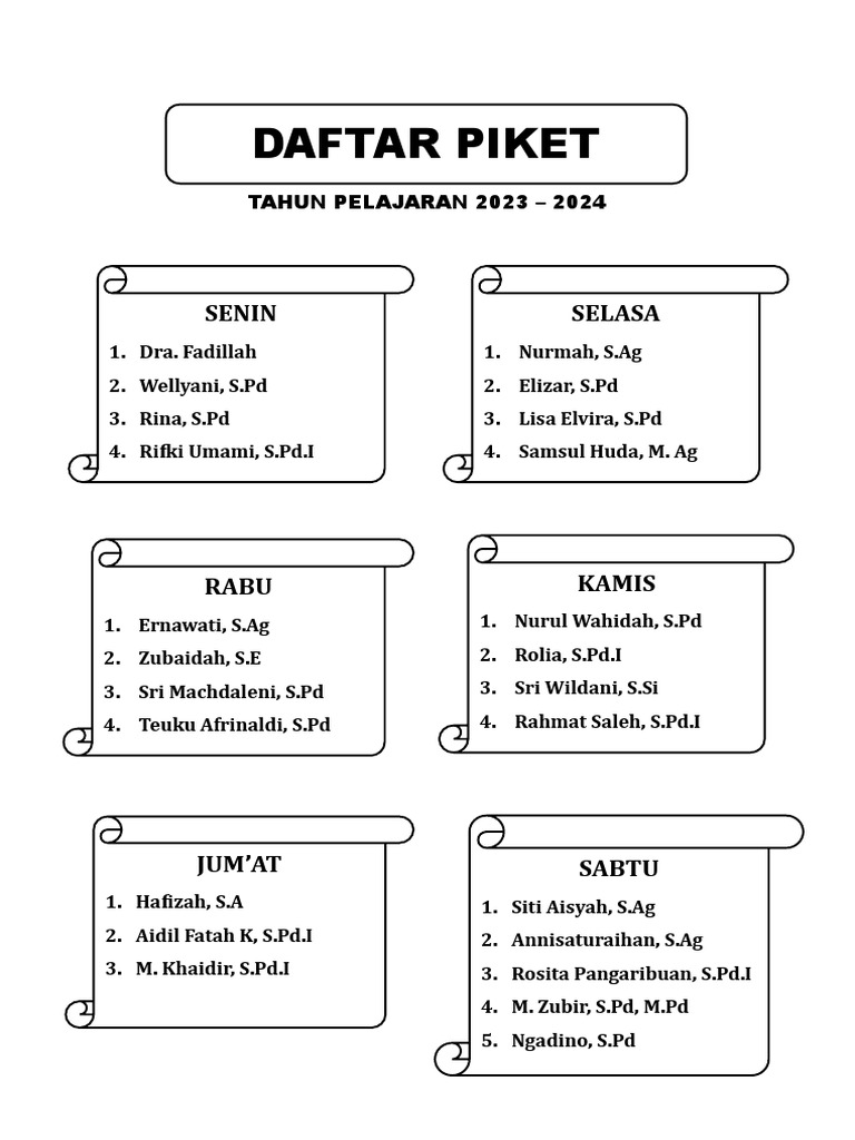 Daftar Piket Guru | PDF