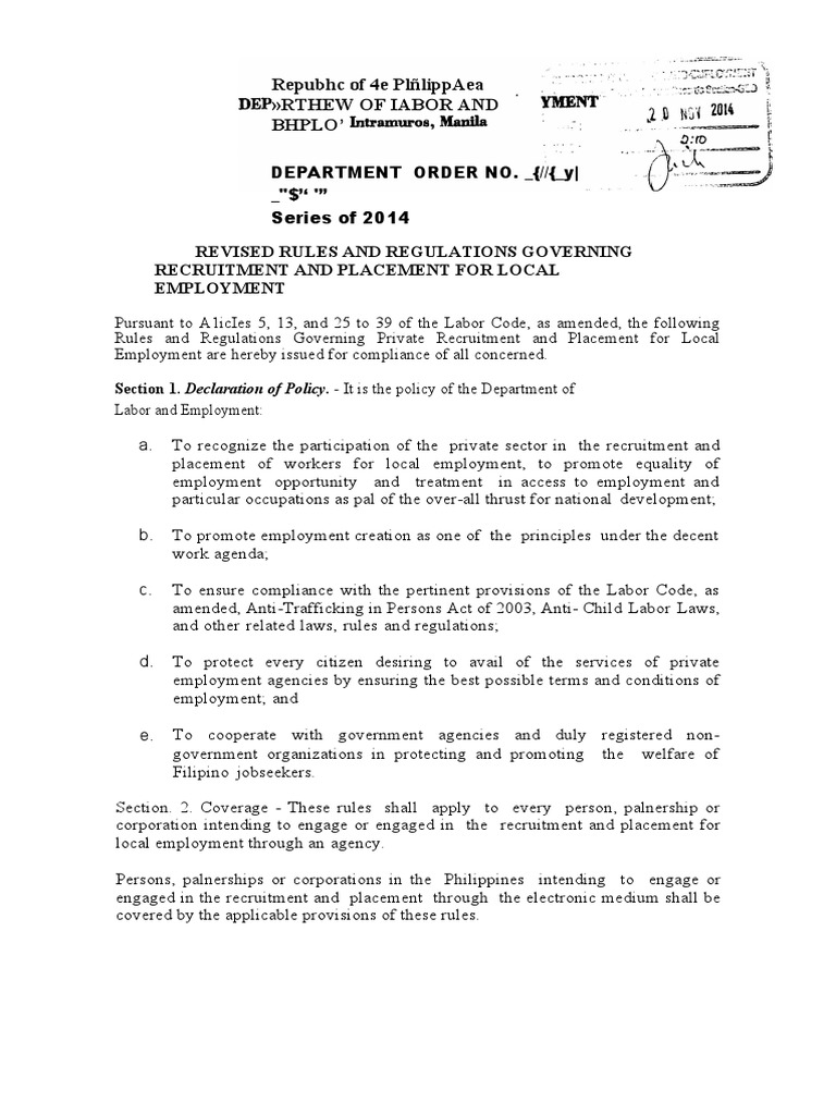 Revised Rules and Regulations Governing Recruitment and Placement For Local Employment | PDF ...