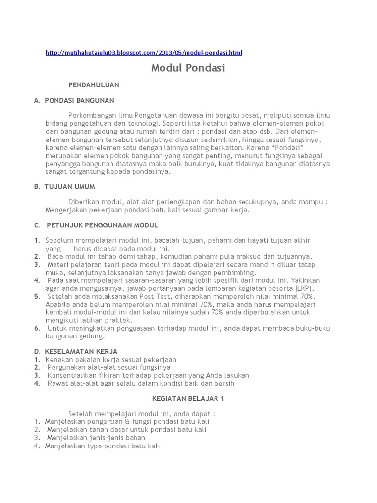 Modul Pondasi Batu Kali | PDF