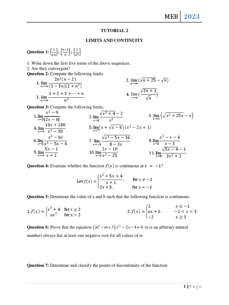 Calculus Limits & Continuity Guide | PDF | Applied Mathematics ...