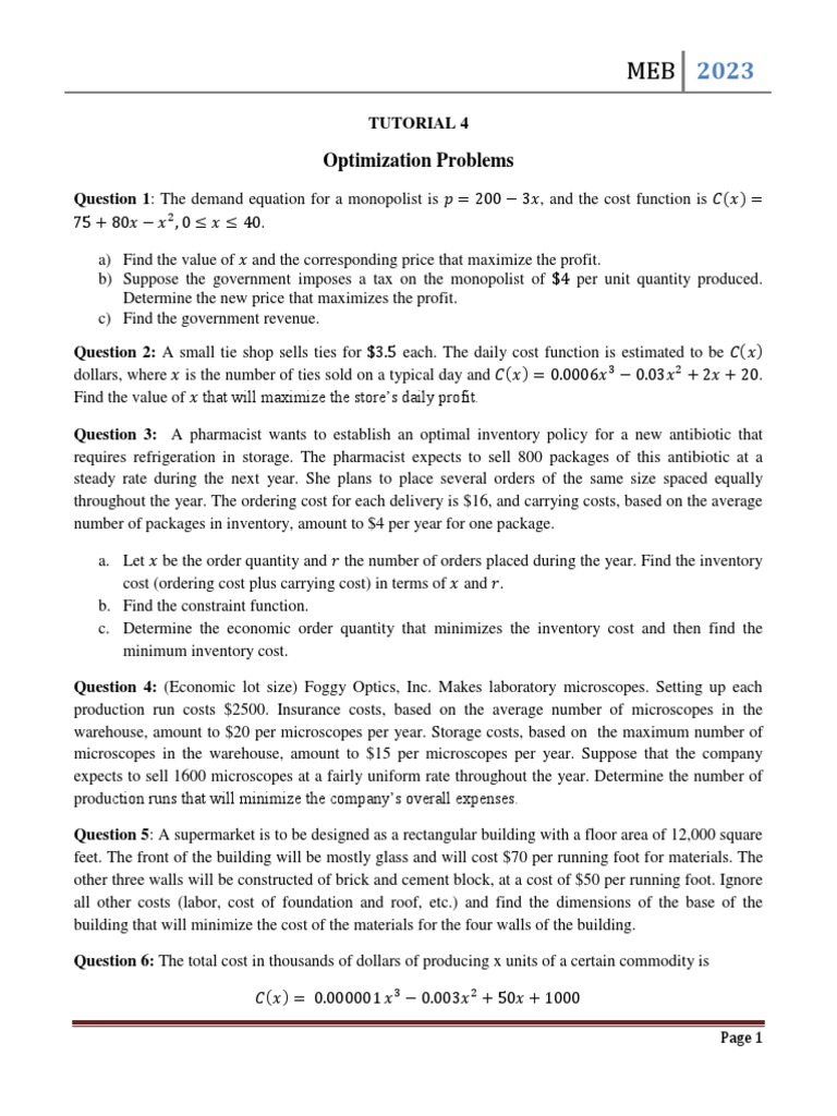 Optimization Problems Tutorial | PDF