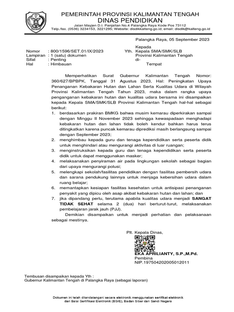 Surat Himbauan Penanganan Karhutla Dan Lahan Serta Kualitas Udara ... Surat Himbauan Penanganan Karhutla Dan Lahan Serta Kualitas Udara ...