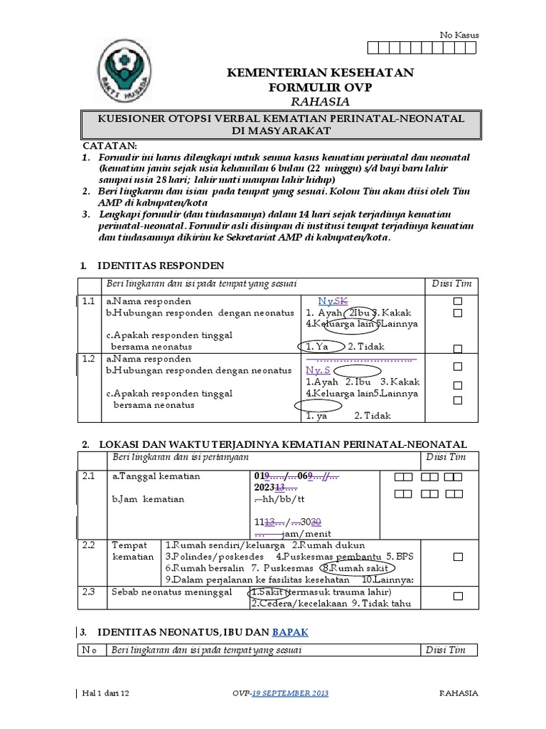 Formulir OVP Kematian Perinatal | PDF | Kesehatan Holistik