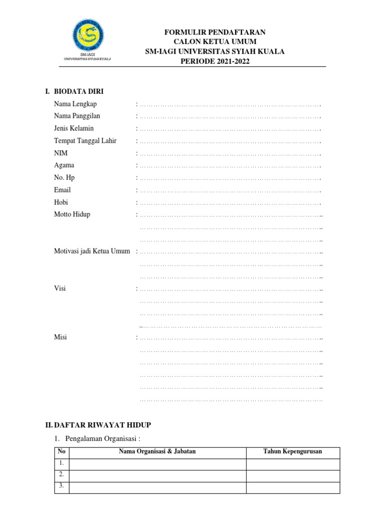 Formulir Pendaftaran Calon Ketua Umum Sm-Iagi | PDF