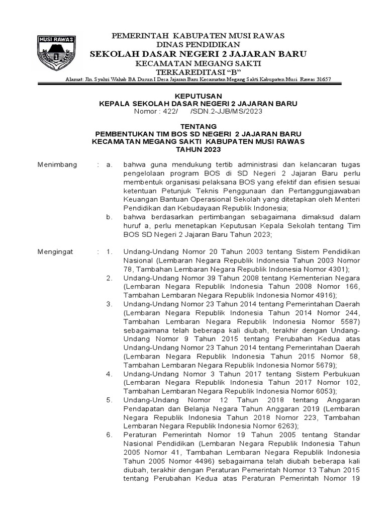 Pembentukan Tim BOS SDN 2 Jajaran Baru | PDF