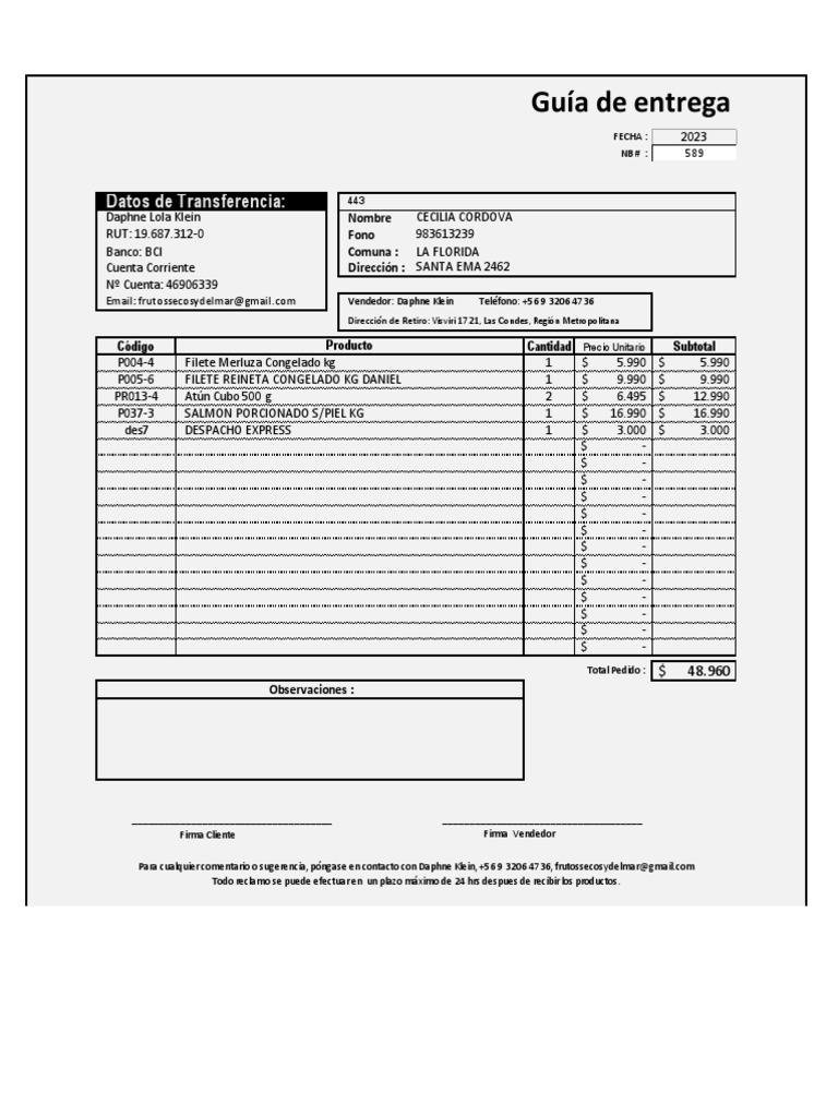 Guía de Entrega y Pedido de Productos | PDF