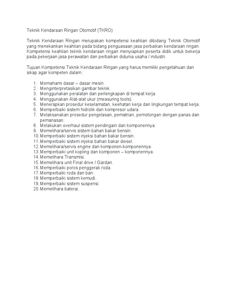 Pengantar Jurusan Tkro Otomotif Pdf