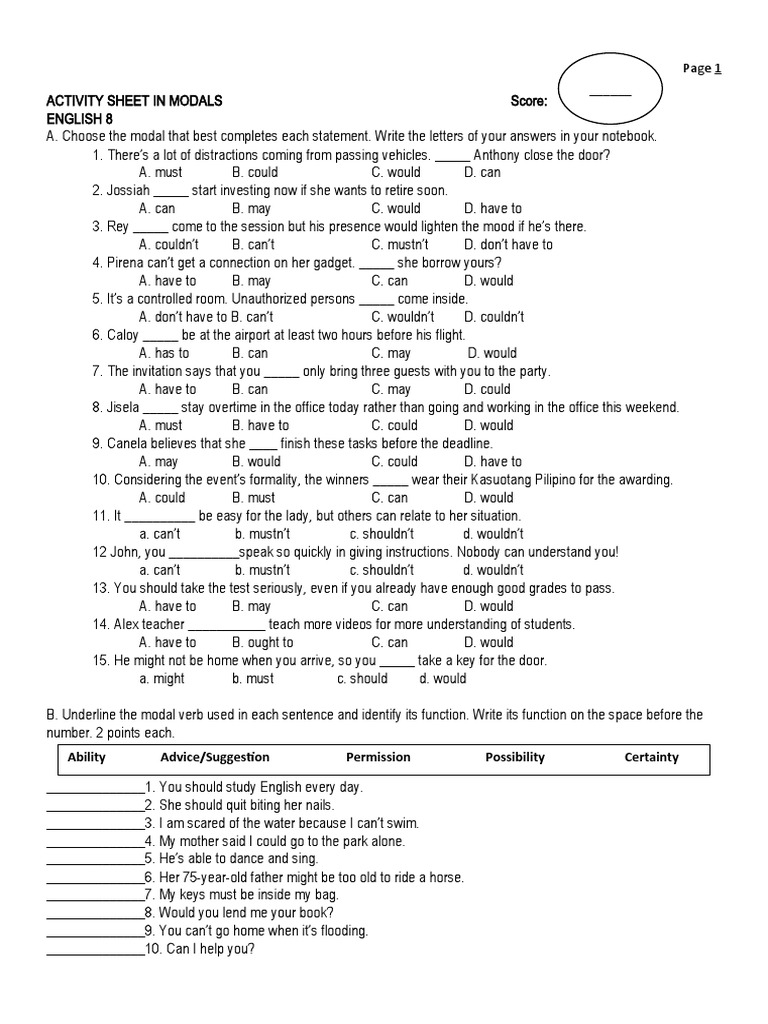 Activity Sheet - Modals | PDF