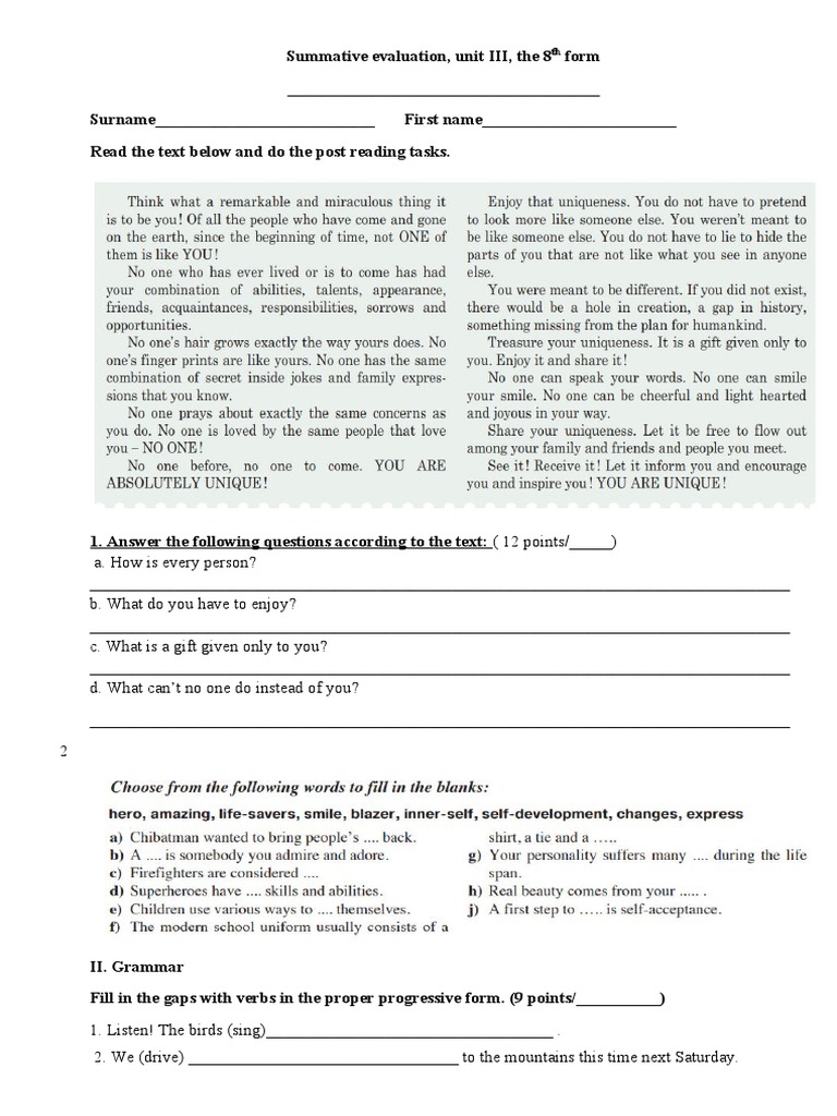 8th - Summative Evaluation Unit III | PDF | Languages | Foreign Language Studies