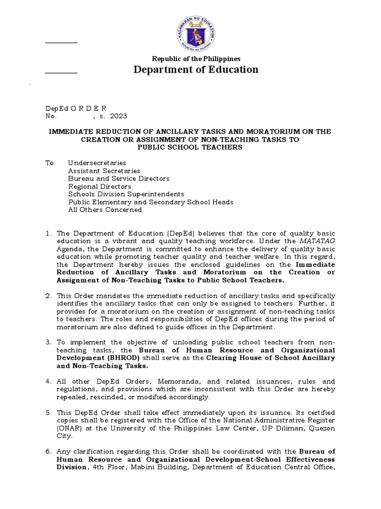 Annex B - Interim Policy On The Ancillary Tasks of Teachers | PDF ...
