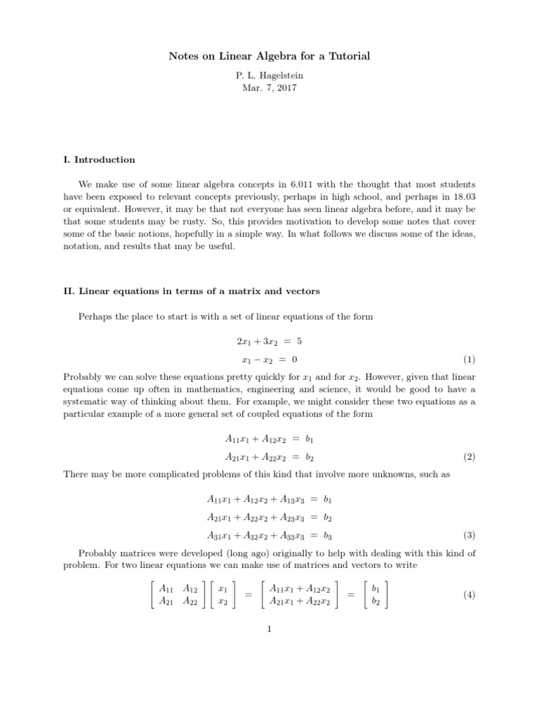 Linear Algebra Notes | PDF Linear Algebra Notes | PDF