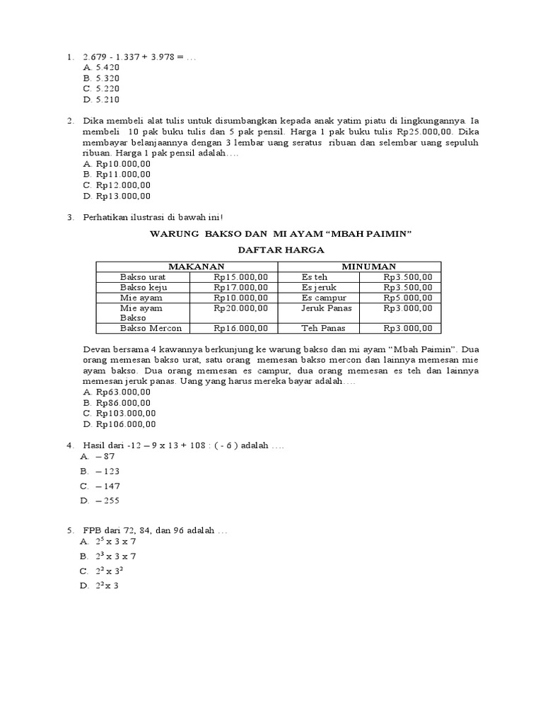 SOAL Try Out Matematika | PDF